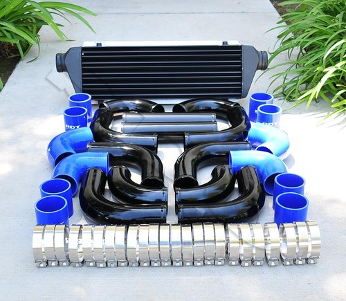 12 pcs 2.5" DIY Black Intercooler + Piping + Blue Silicone Coupler ...