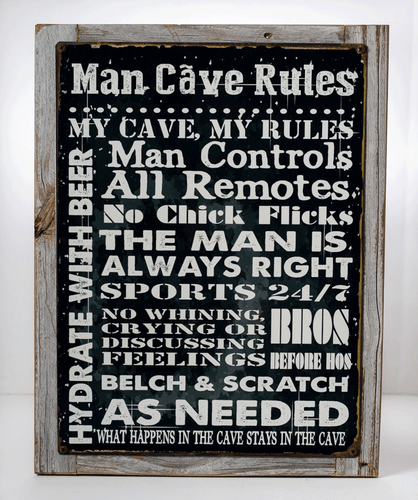 Man Cave Rules Metal Sign Framed on Rustic Wood, Den Decor, Rules to ...