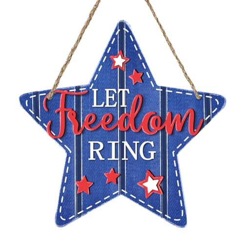4th of July Patriotic Sign for Front Door Decor, Let Freedom Ring ...
