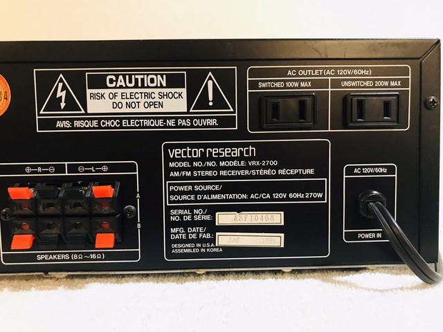Vector Research Vrx-2700 Am/fm Stereo Receiver Quartz Synthesized ...