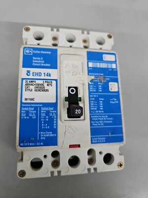 Cutler-Hammer EHD3020 20 Amp 480 VAC 3 Pole Circuit Breaker | eBay