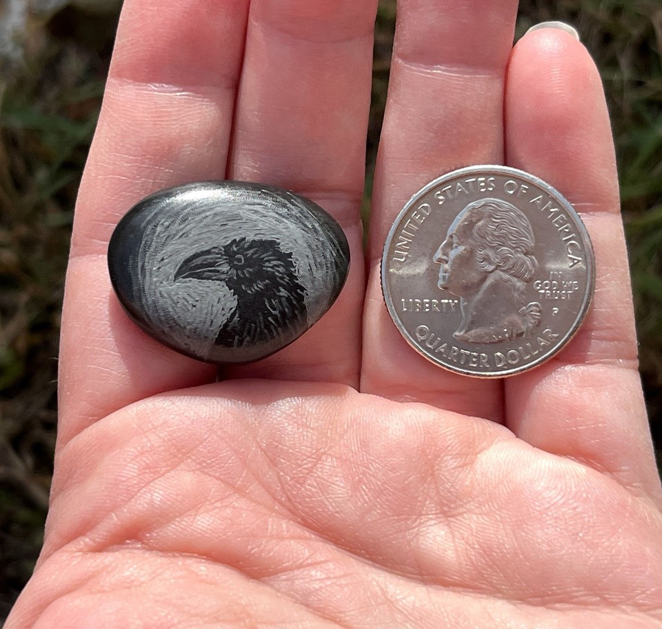 Tiny Raven Rock, Hand-Engraved Black Stone, Crow, Bird, Handmade | eBay