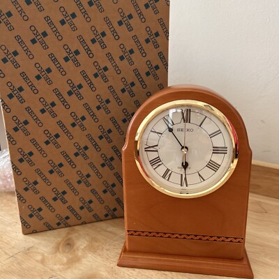 New SEIKO QUARTZ DESK TABLE MANTLE ALARM CLOCK BROWN WOOD Japan ...