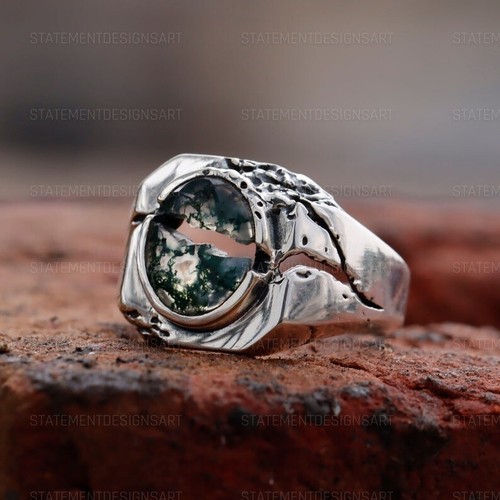 Moss Agate Men Ring Gemstone Ring 925 Sterling Silver Ring Gift For ...