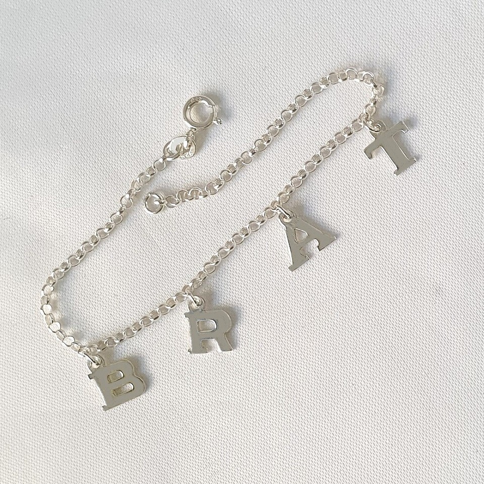 7" Sterling Silver "BRAT" Charm Link Bracelet | eBay