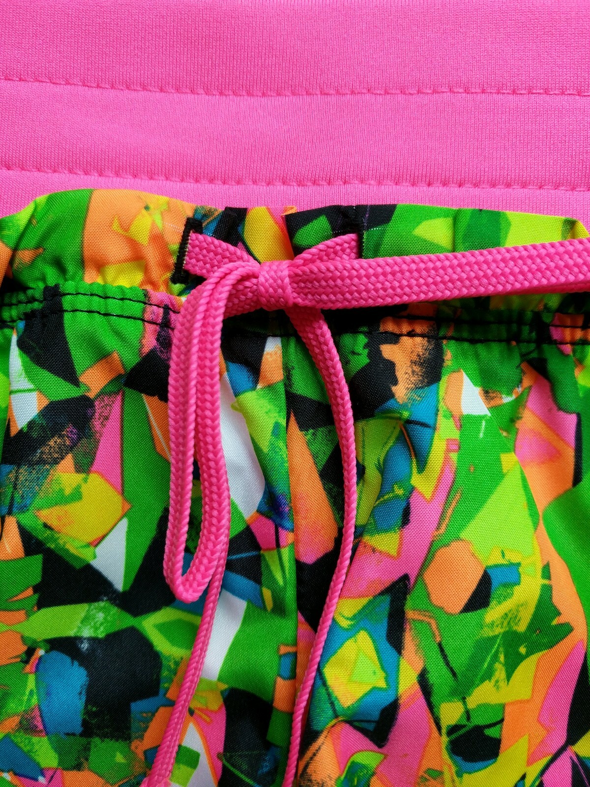 City streets woven pull-on shorts M Neon Green Pink geo 4" polyester ...