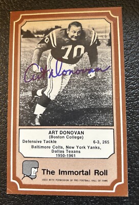 Art Donovan Autographed Signed 1974 Fleer Immortal Roll Football Card ...