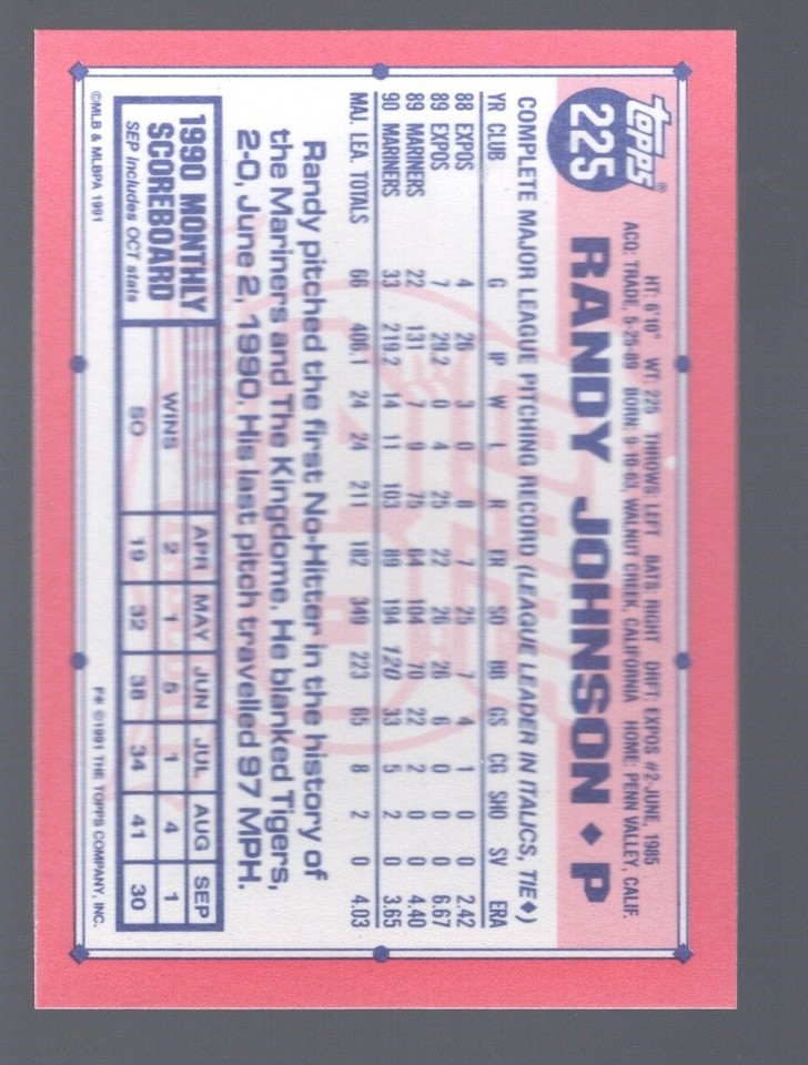 Randy Johnson 1991 Topps Tiffany #225 | eBay