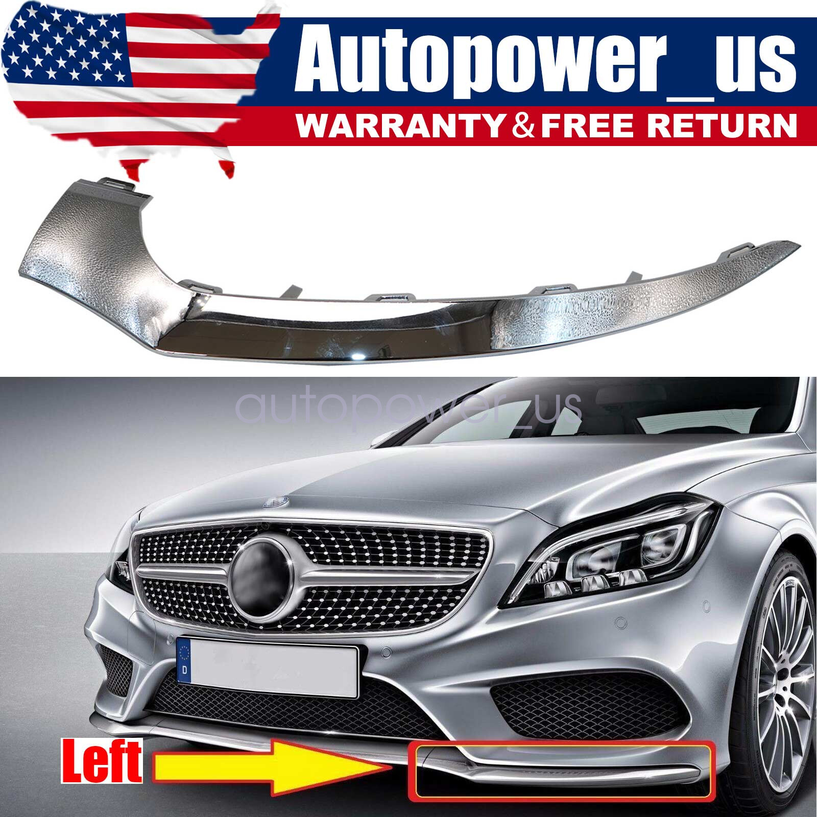 Left Front Bumper Chrome Trim Molding Fit For Mercedes W218 CLS400 550 ...