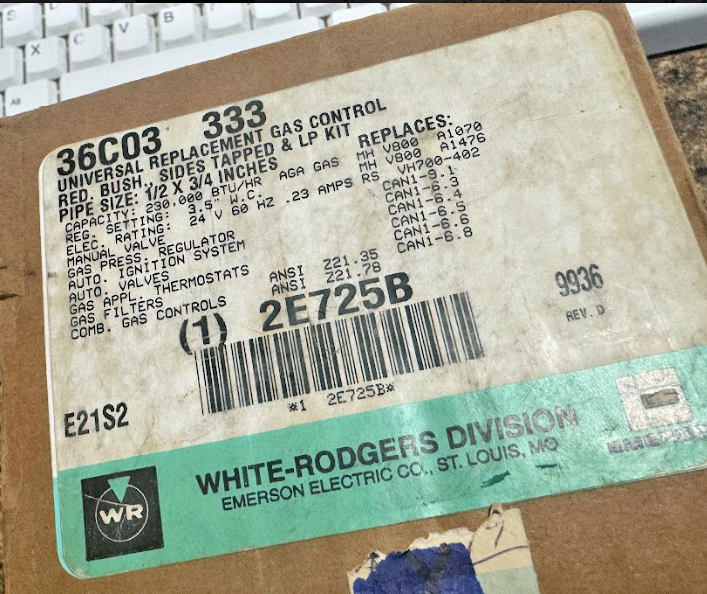 White Rodgers 36C03-333 Stand Pilot Univ Gas Valve 1/2 x 3/4 ( 2029) | eBay
