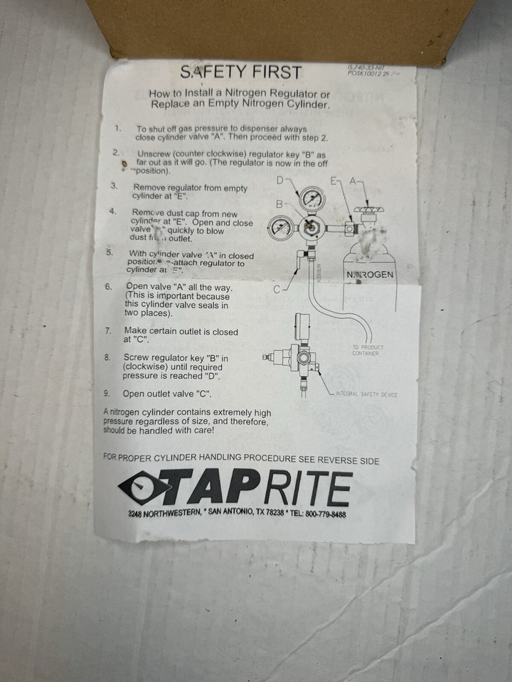 Taprite 3741 Primary Soft Drink Co2 Dual Gauge High Pressure Regulator ...