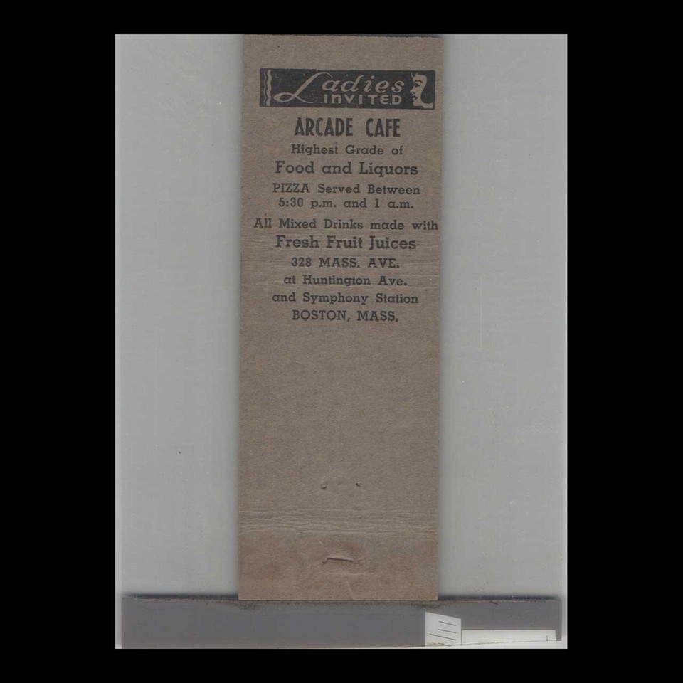 Matchbook Cover Full Length Arcade Cafe Italian Restaurant Boston, MA ...