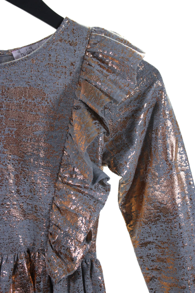 Halabaloo Childrens Girls Long Sleeves Ruffled A Line Dress Gray Foil ...