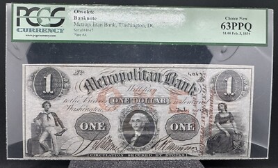 Metropolitan Bank Washington DC $1 Feb 3, 1854 Plate A - PCGS 63PPQ ...