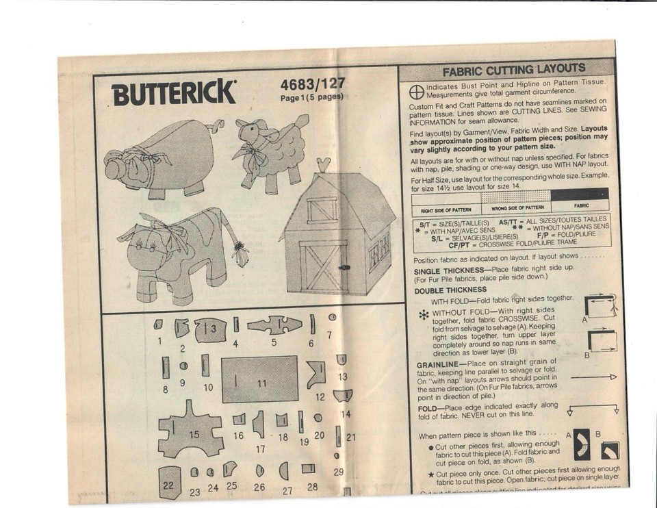 Butterick 4683 Sewing Pattern Indoor Tent Barn Stuffed Animals Lamb Pig ...