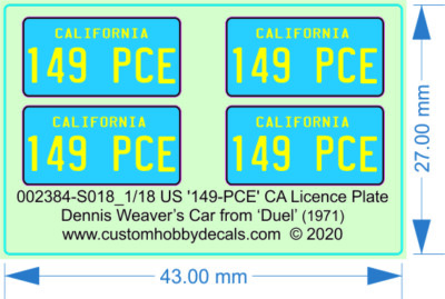 Car Licence Plate Decals - '149 PCE' - Plymouth Valient from 'Duel' - 1 ...