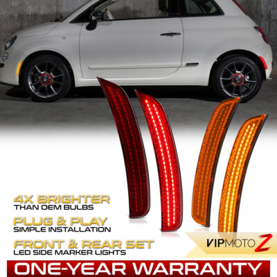 4PC Full LED Front Amber+Rear Red Side Marker Lights For 2012-2019 Fiat ...