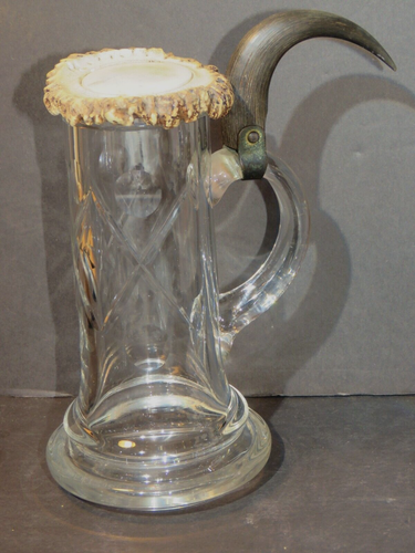 Antique German Cut Crystal Stein with Antler Lid and Thumblift | eBay