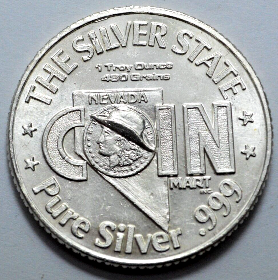 1976 1 Oz 999 Silver Round Vintage "The Silver State" Nevada Coin Mart ...