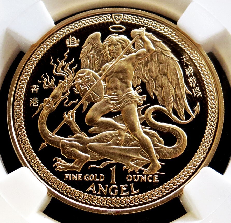 1987 GOLD IOM 1 OZ ANGEL HONG KONG COIN SHOW PRIVY NGC PROOF 69 ULTRA ...