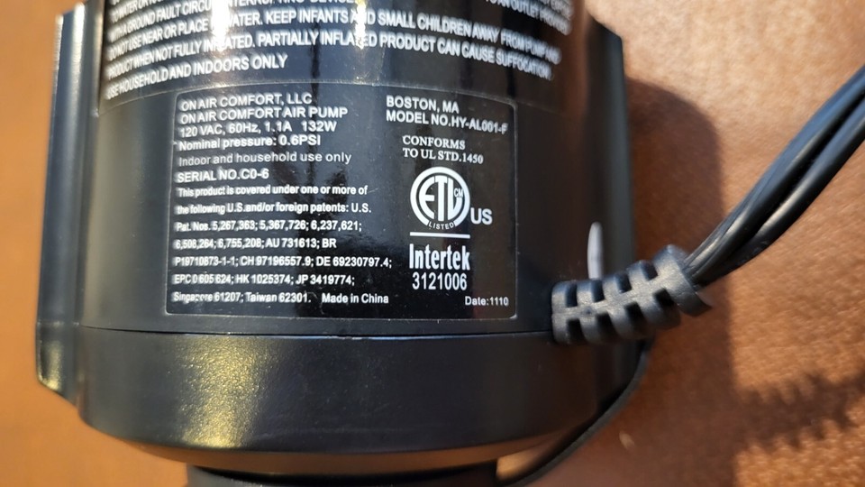 On Air Comfort Air Mattress Automatic Electric Pump HY-AL001-F Bed ...