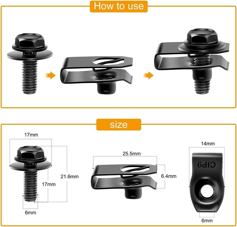 35 Pcs Body Bolts & U-nut Clips- For Nissan M6 Engine Under Cover ...