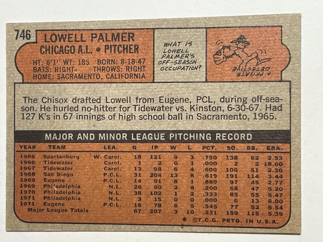 1972 Topps - High # #746 Lowell Palmer for sale online | eBay
