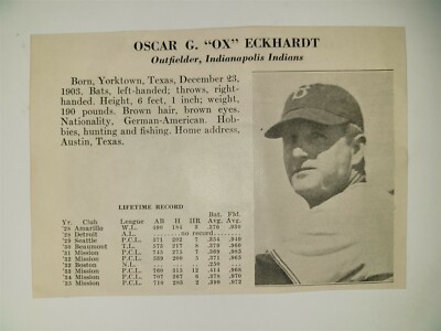 Ox Eckhardt Cosmo Cotelle Indianapolos Indians 1936 Scrapbook Card | eBay