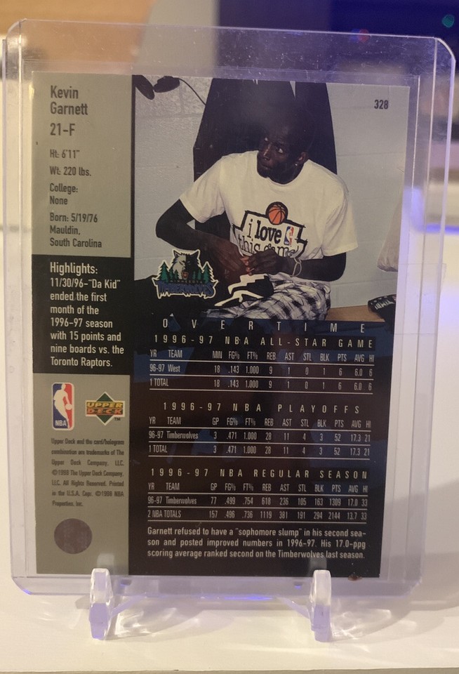 1997 1998 Upper Deck Kevin Garnett Timberwolves #328 Overtime GD MVP ...