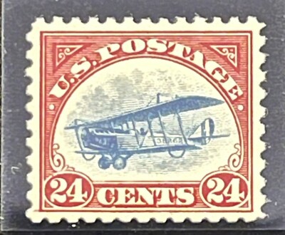 1918 US C3 Air Post Curtiss Jenny Bi Plane 24c Carmine Rose & Blue MNH ...