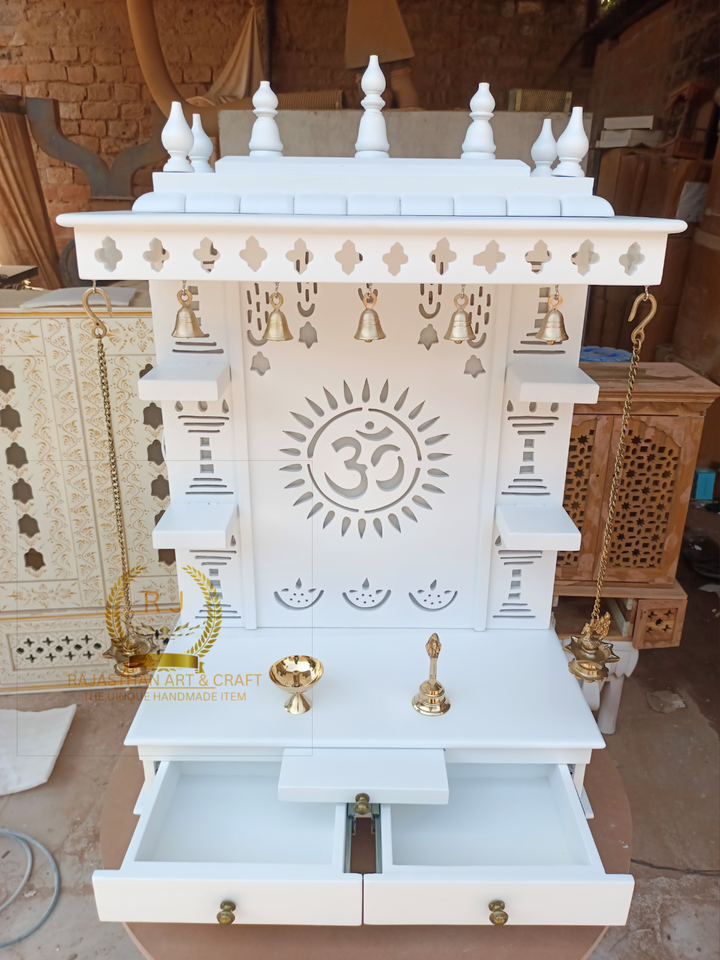 Wooden Temple Mandir White Finished Beautiful Hanging Bells Handcrafted ...