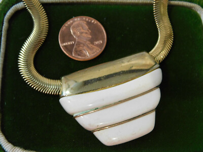 Trifari Cream color Triangle Pendant Flexible Omega 17" Chain Necklace ...