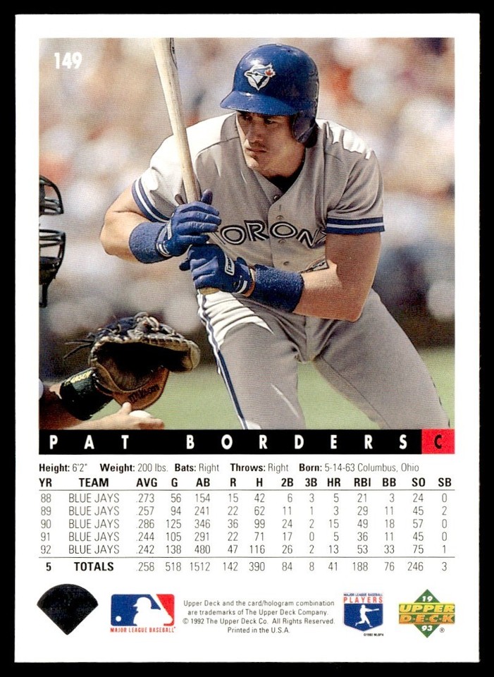 1993 Upper Deck Pat Borders Toronto Blue Jays #149 | eBay