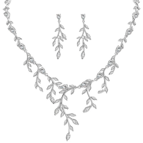 Silver Bridal Necklaces Set for Prom Wedding Jewelry Set Dangle ...