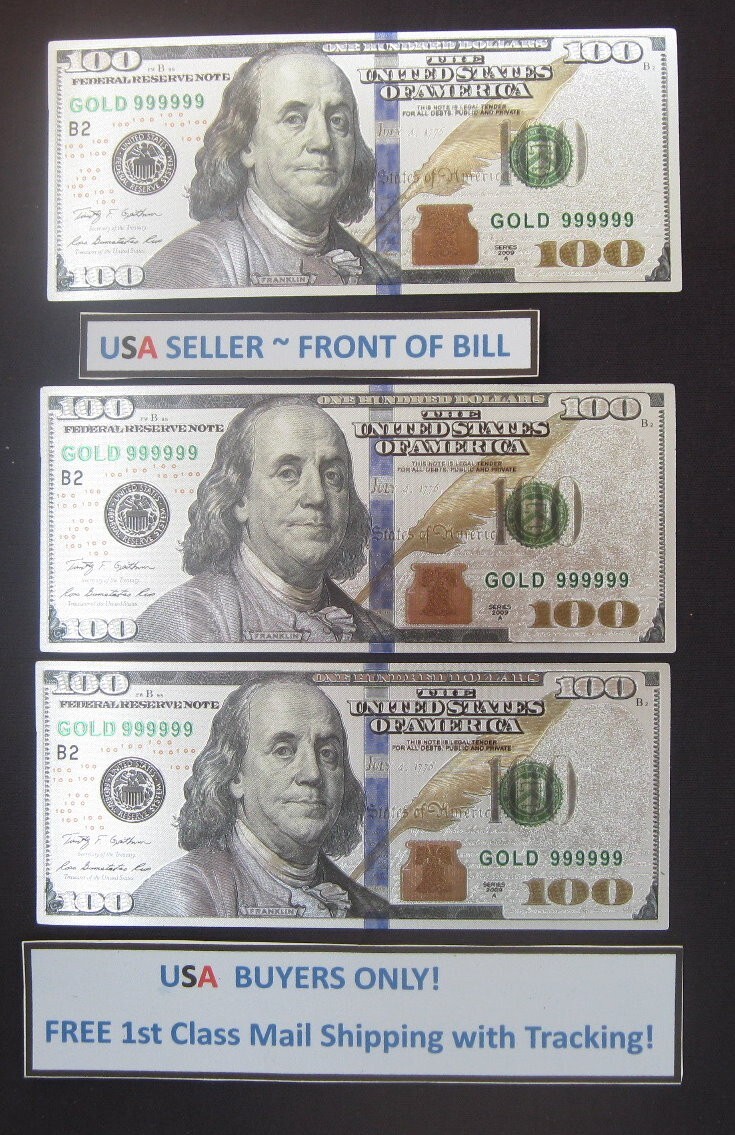 Lot of 3 NEW Style SILVER WHITE GOLD Blue Strip 100 Dollar Novelty FREE ...