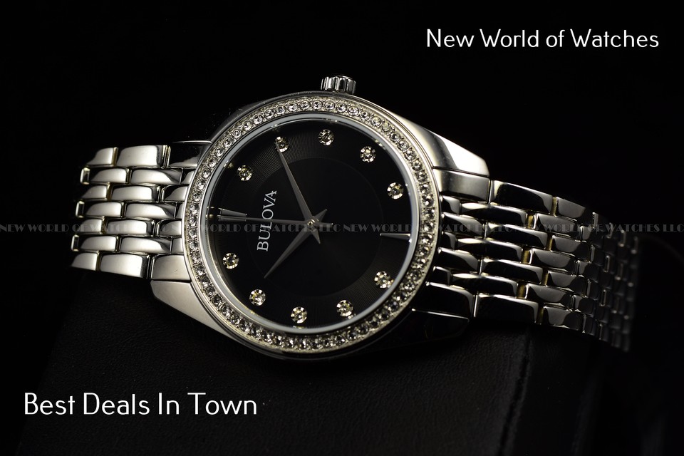 Bulova Classic Crystal Stainless Steel Ladies Quartz Diamond Watch ...