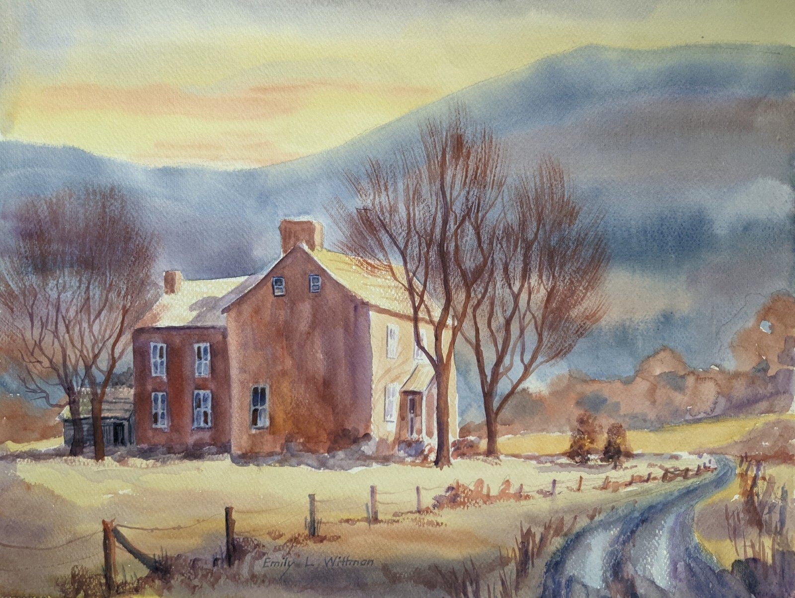Winter landscape/original watercolor painting/20"x15"/Emily L Wittman ...