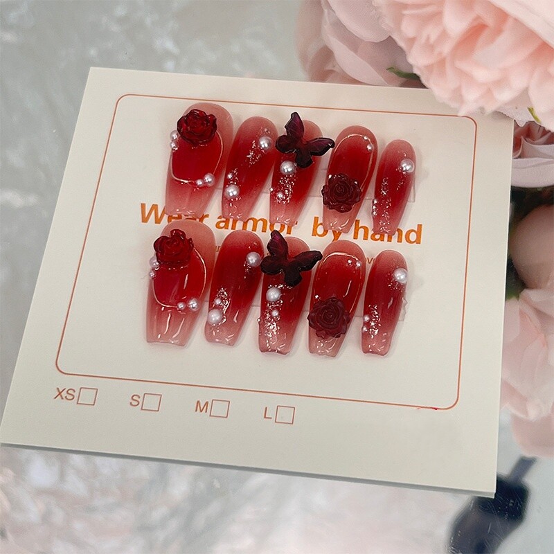 Artificial camellia Nail Manicure Wearable Nails Reusable Removable and ...