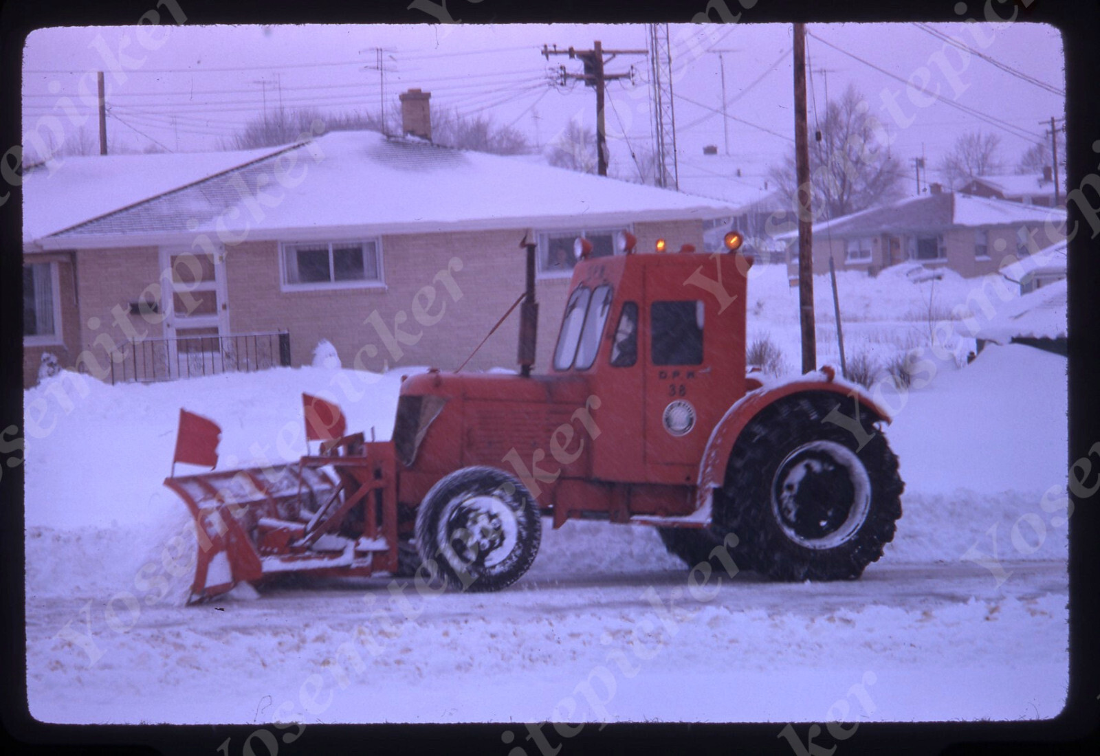 Sl85 Original Slide 1962 Snow Storm / red snow plow on road 303a | eBay
