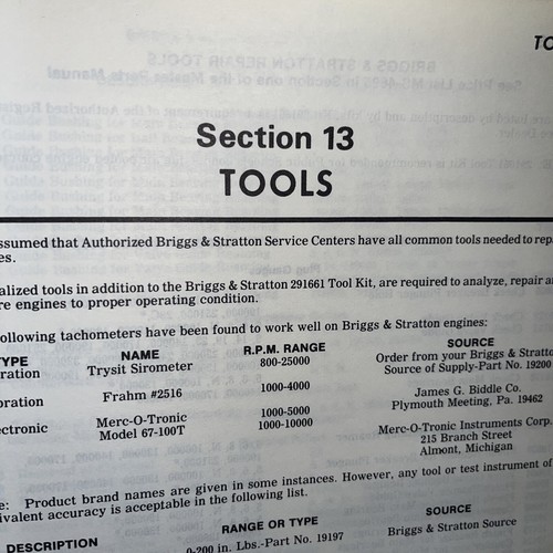 Briggs & Stratton Twin Cylinder Repair Instructions Section 13 Tools | eBay