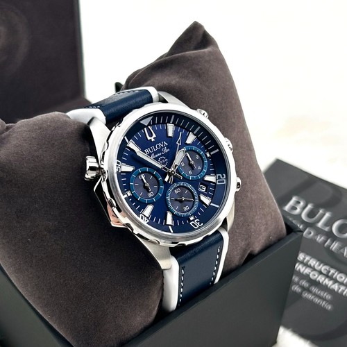 BULOVA 96B287 Marine Star Blue Dial Silicone Strap Men's Chronograph ...