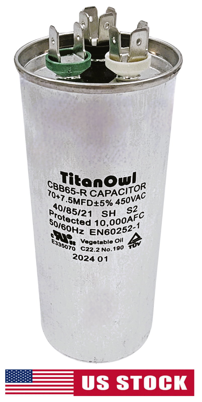 70/7.5 MFD ±5% Dual Run Capacitor 370 450 V CBB65 HVAC AC Motor 70+7.5 ...