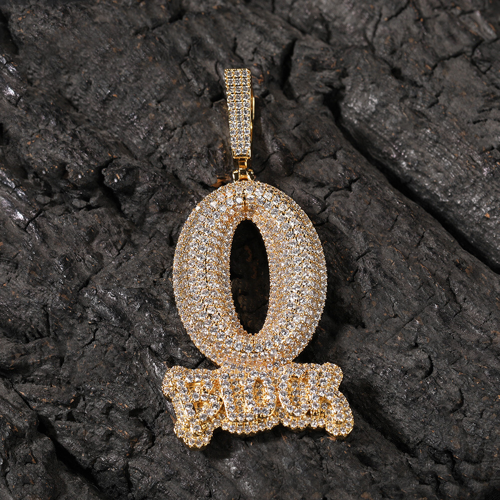 Hip Hop Jewelry Creative O BLOCK Pendant Necklace Gold CZ Men Boy ...
