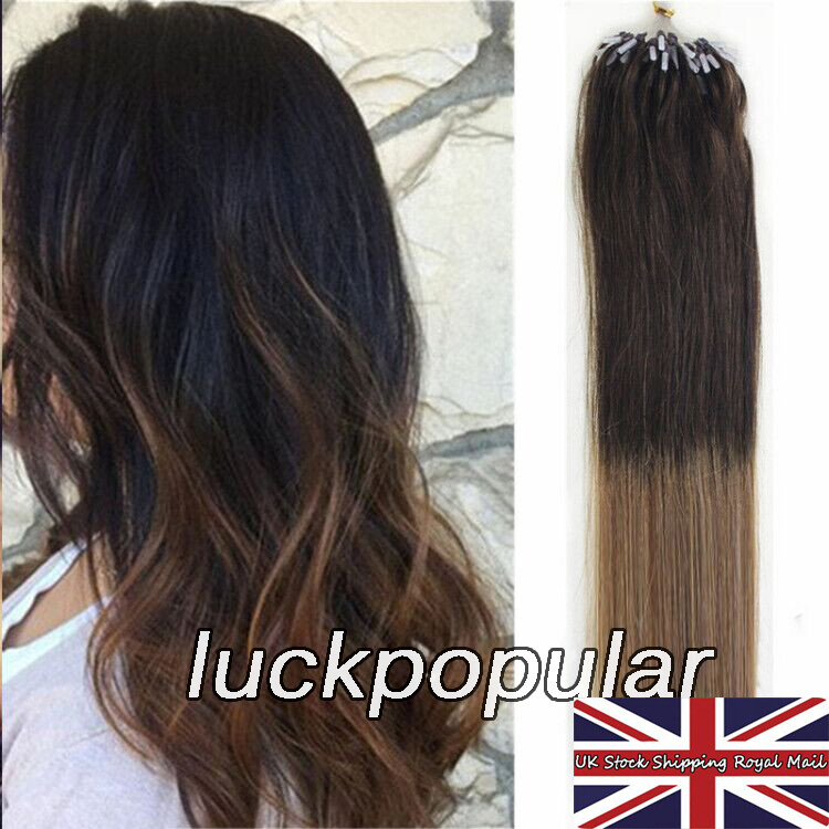 Pre-Looped Fish Line Micro Ring Beads Link Hair Extensions Real Remy ...