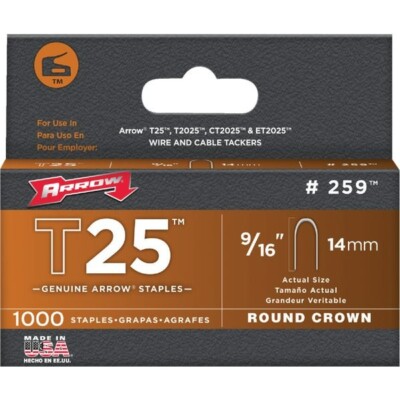 (5-1100pk)-Arrow T25 T2025 ET2025 Round Crown Cable Staple, 9/16 In.259 ...