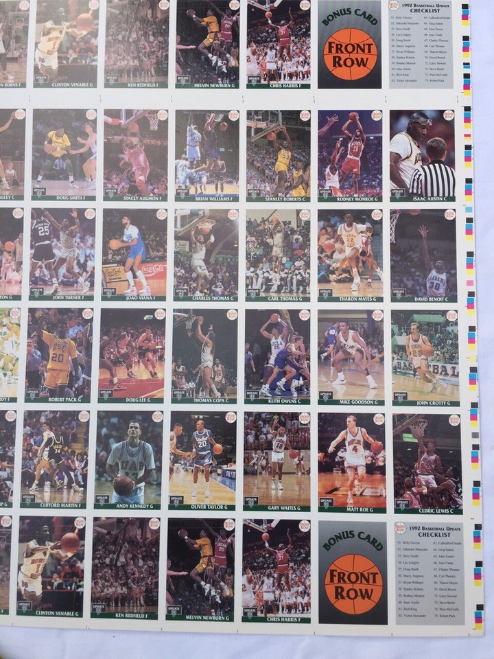 Vintage FRONT ROW College Basketball Cards. Uncut Sheet 1992 Sample 100 ...