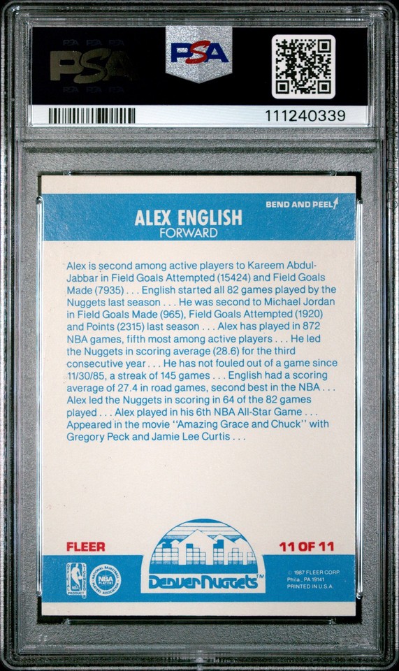 1987 Fleer Sticker #11 Alex English PSA 8 | eBay