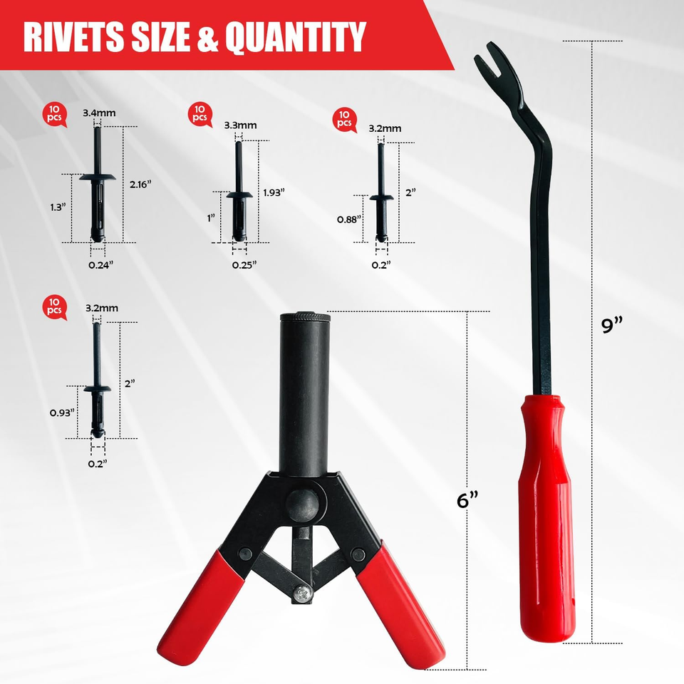 Plastic Rivet Gun Set - Includes 40Pcs Poly Rivets Assortment 1Pcs ...