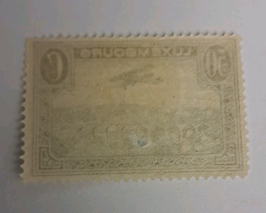 LUSSEMBURGO 1933 Biplane over Luxembourg City centesimi 50 MH green ...