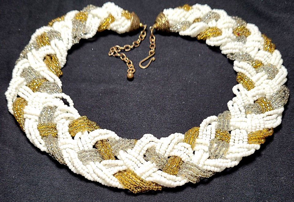 VINTAGE STUNNING GOLD TONE MULTI COLOR SEED BEADS GLASS NECKLACE | eBay